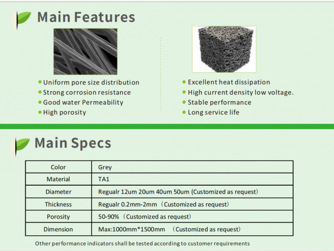 8um 12um 20um Titanium Fiber Porous Felt Key Materials GDL Layer For ...